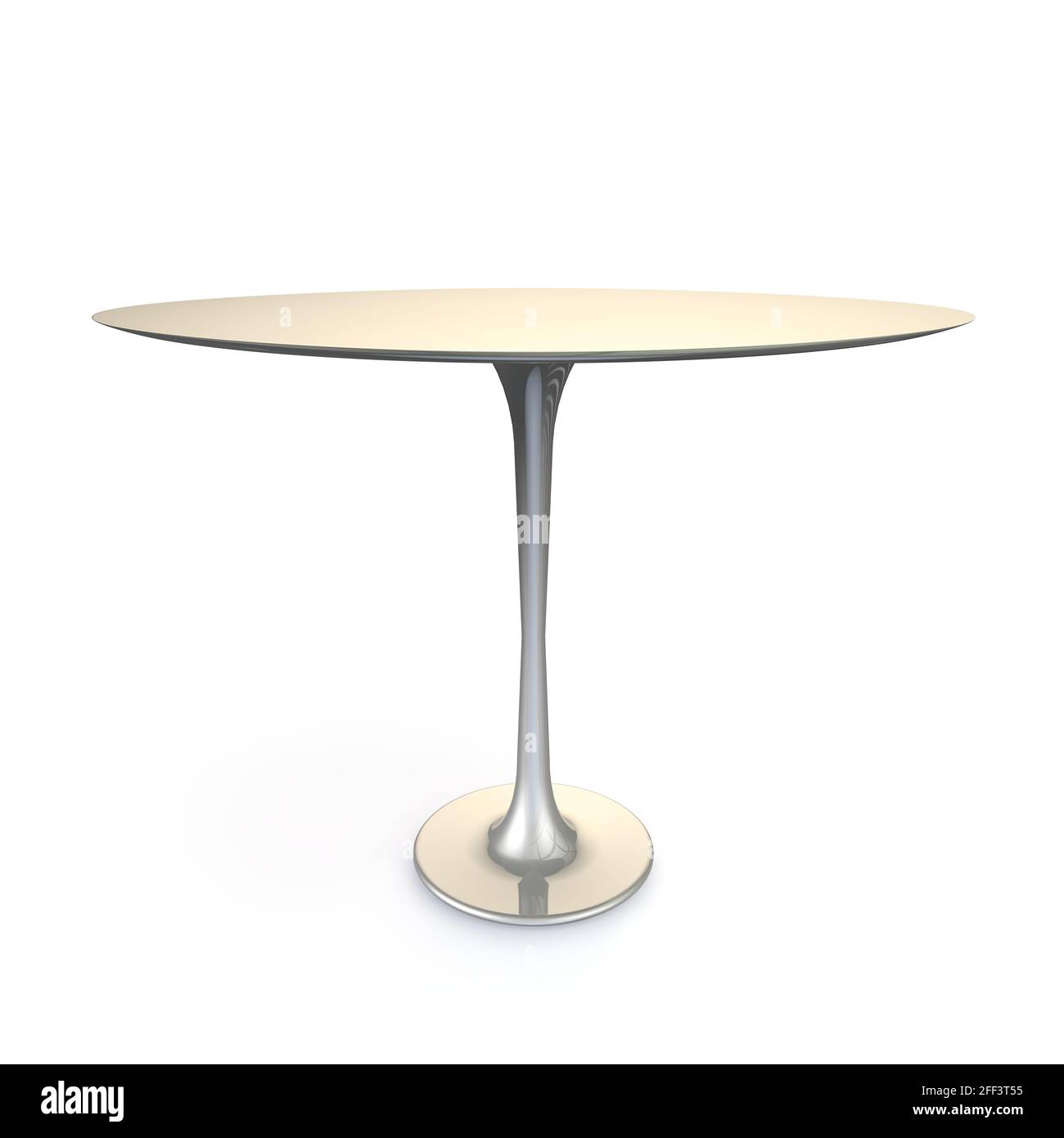 Metal silver table on a white insulated background. Free space on the ...
