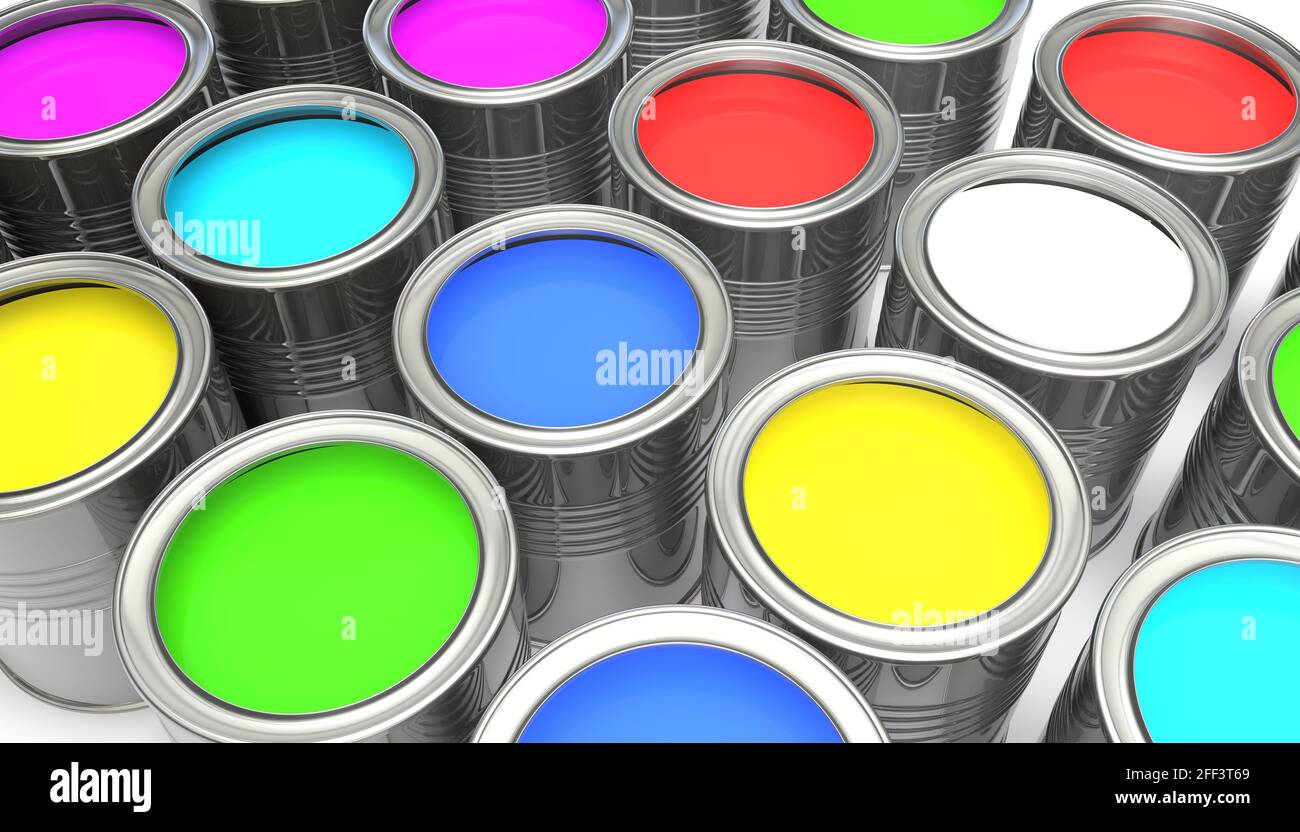 Paint cans background 3d hi-res stock photography and images - Alamy