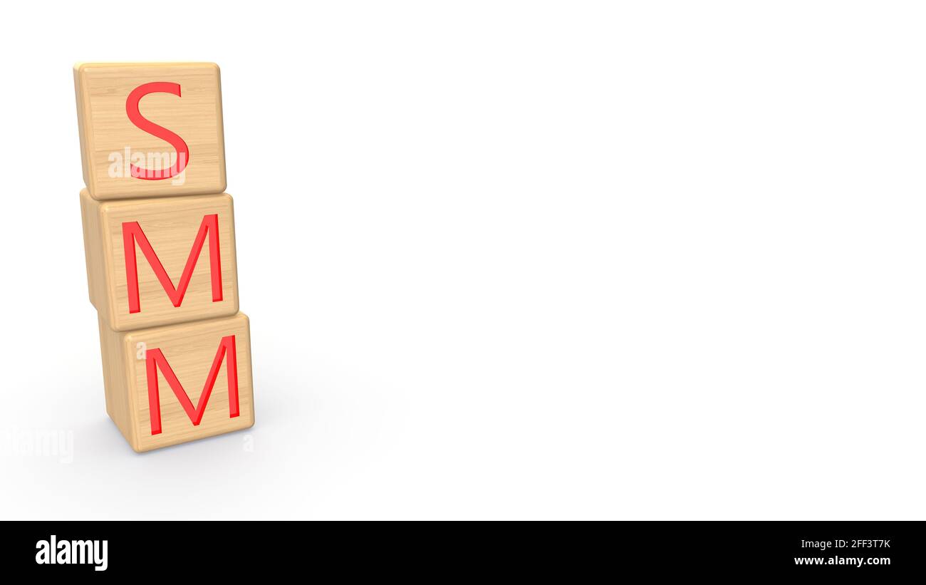 The word SMM is laid out in a pyramid of wooden cubes on an isolated ...