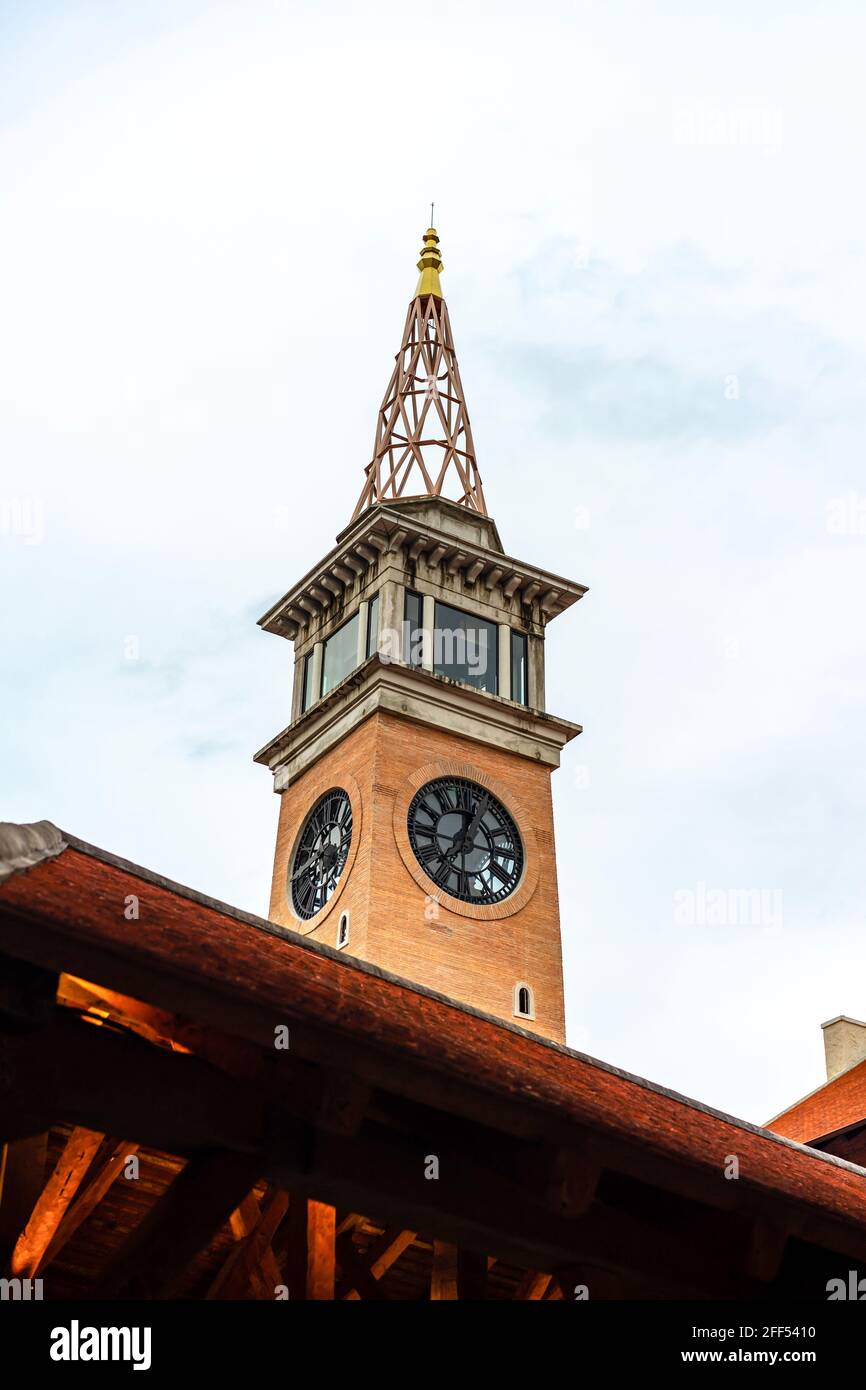 Vintage Classic Brick Clock tower with the sky background Stock Photo ...
