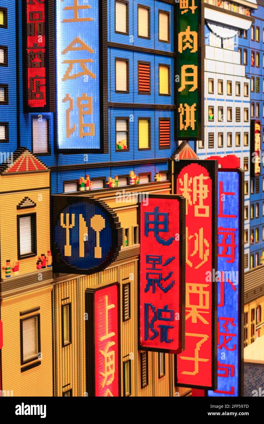 Replica of a Chinese city buildings built with Lego at a Lego store ...