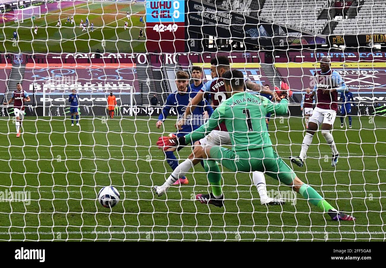 Chelsea's Timo Werner scores their side's first goal of the game during ...