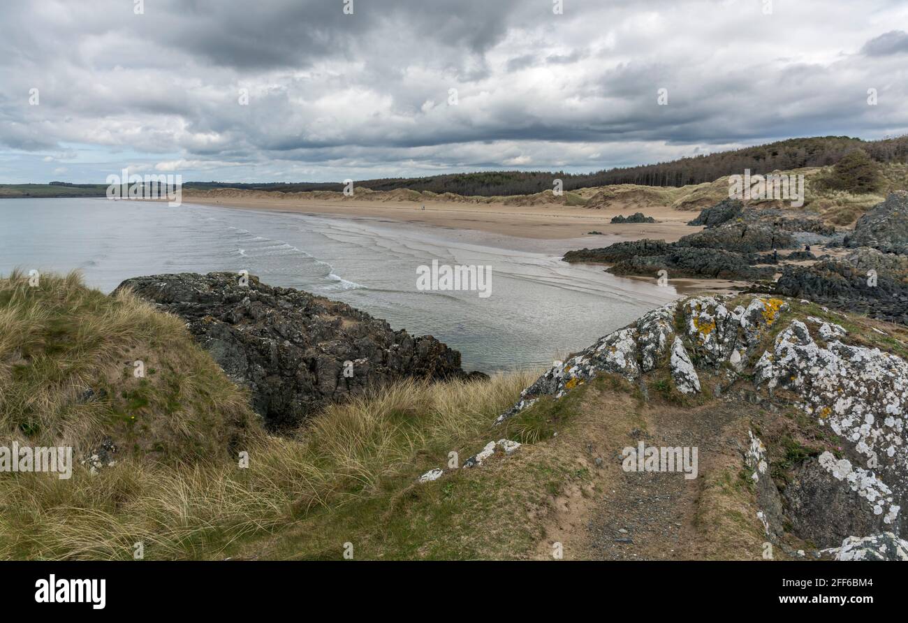 View of the bay and beach towards Malltraeth from Llanddwyn Island ...