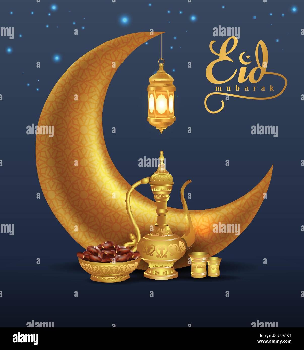 Eid Mubarak vector illustration design Islamic half crescent moon and ...