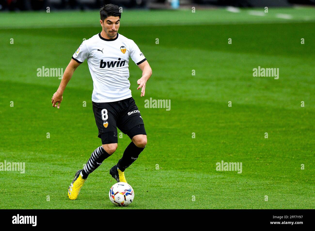 VALENCIA, SPAIN - APRIL 24: Carlos Soler of Valencia CF during the La ...