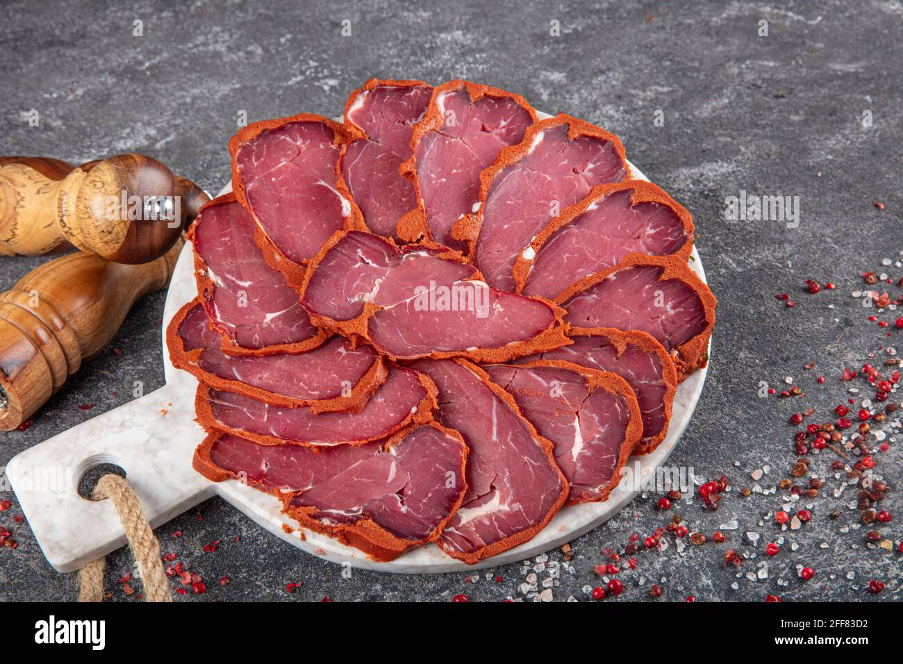Turkish bacon, pastrami ( kayseri pastirma ) Fresh sliced pastrami ...