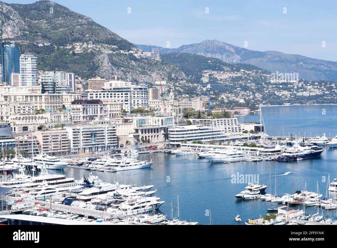 A general view shows the port of Monaco, on April 24, 2021 in Monte ...