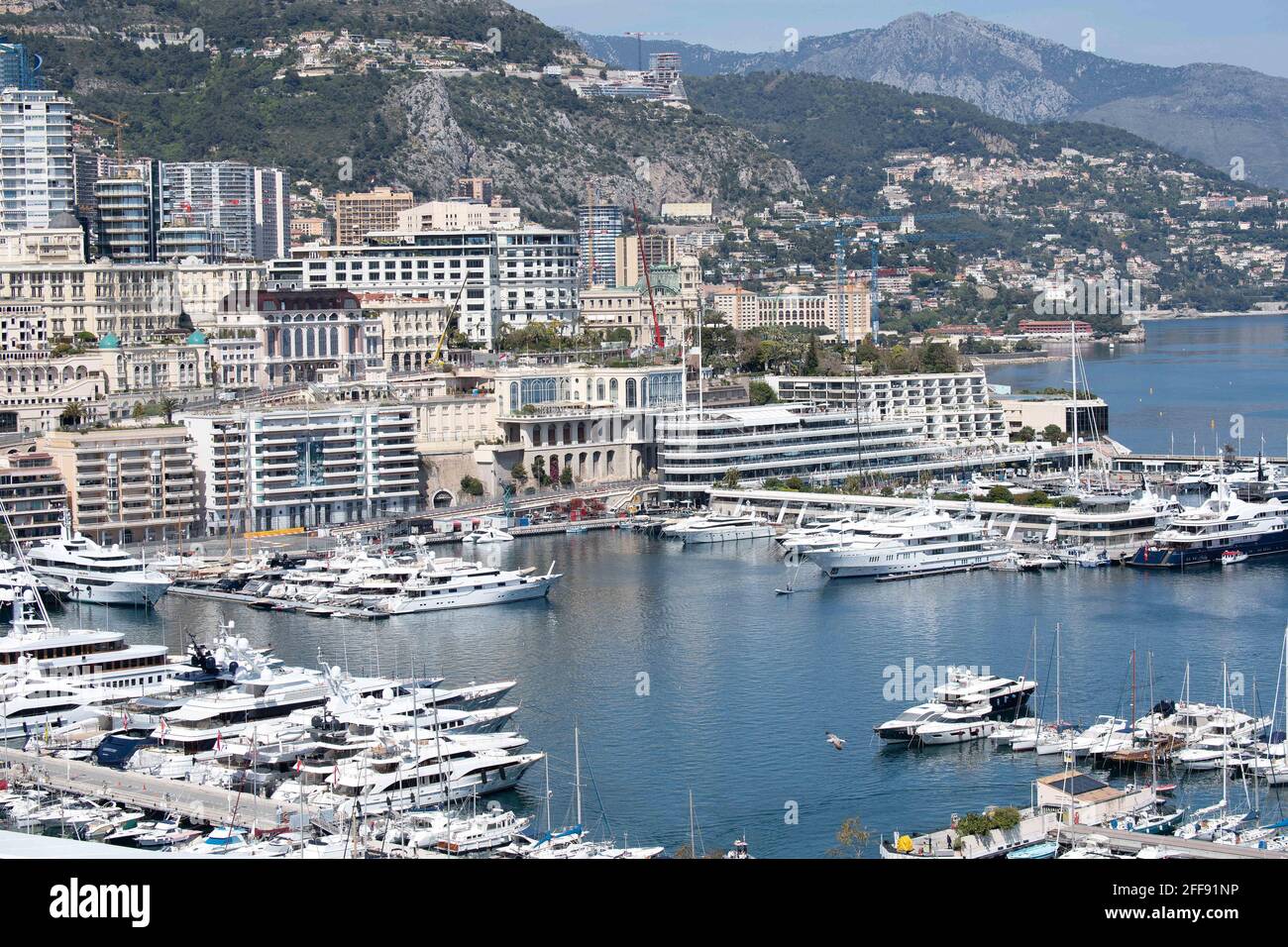 A general view shows the port of Monaco, on April 24, 2021 in Monte ...
