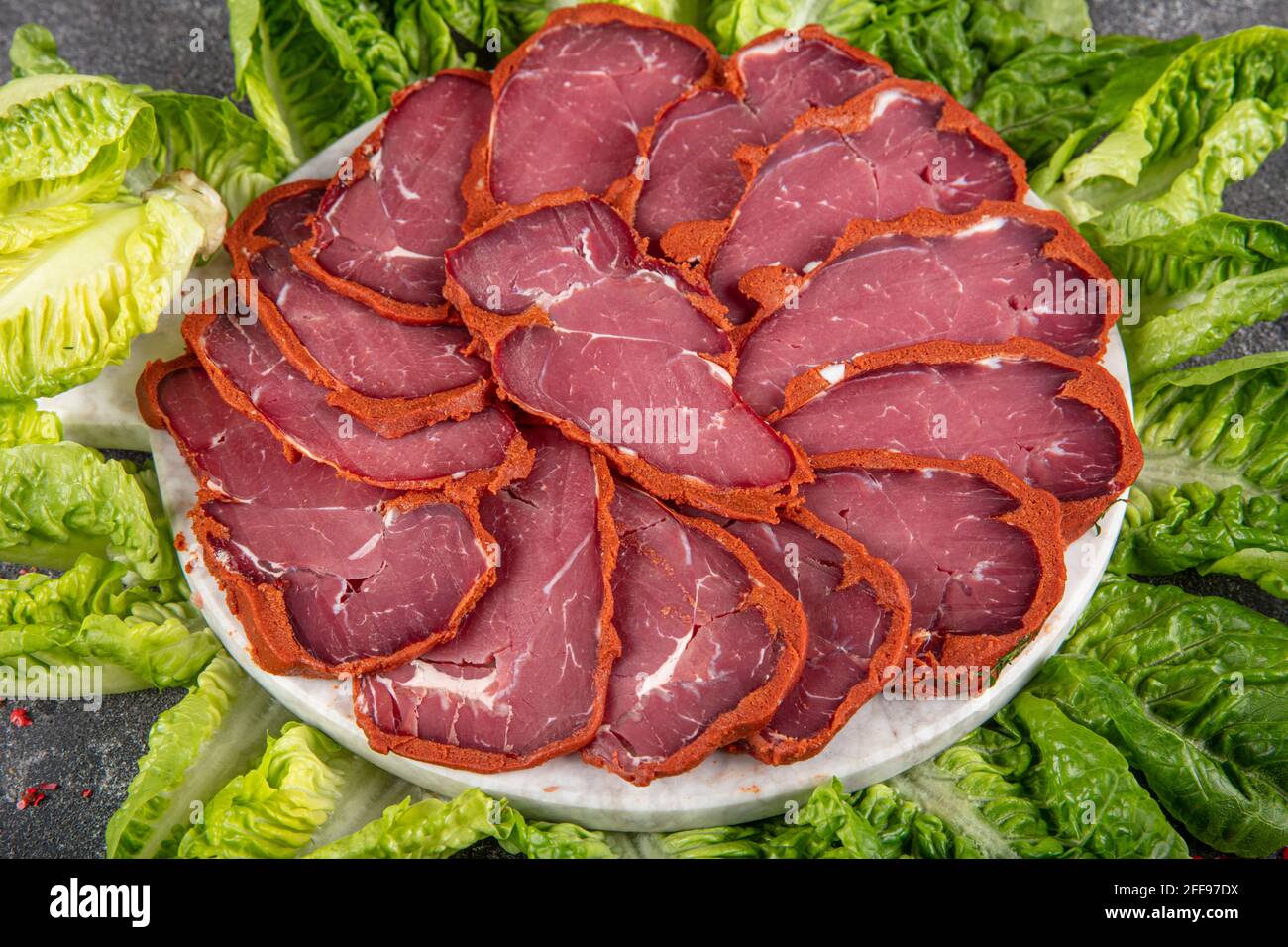 Turkish bacon, pastrami ( kayseri pastirma ) Fresh sliced pastrami ...