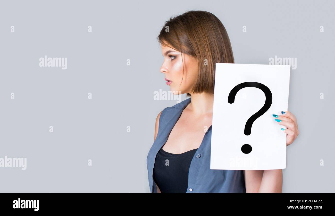 Woman screaming, emotion. Girl question. Female with question marks ...