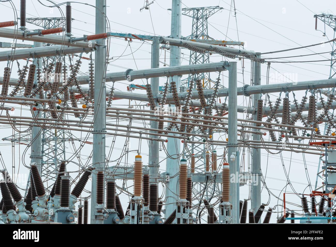 pole frames and wires in substations Stock Photo - Alamy