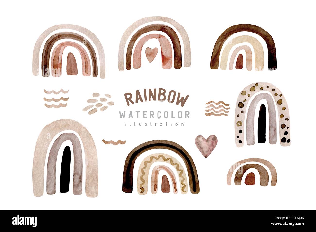 Watercolor scandinavian rainbow set in pastel brown pink colors. Baby ...