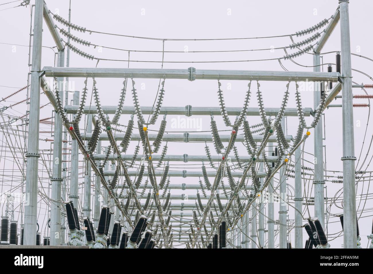 pole frames and wires in substations Stock Photo - Alamy