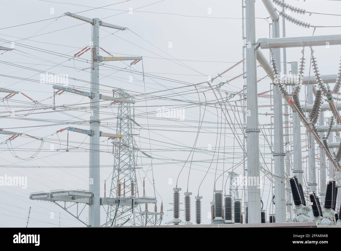 pole frames and wires in substations Stock Photo - Alamy
