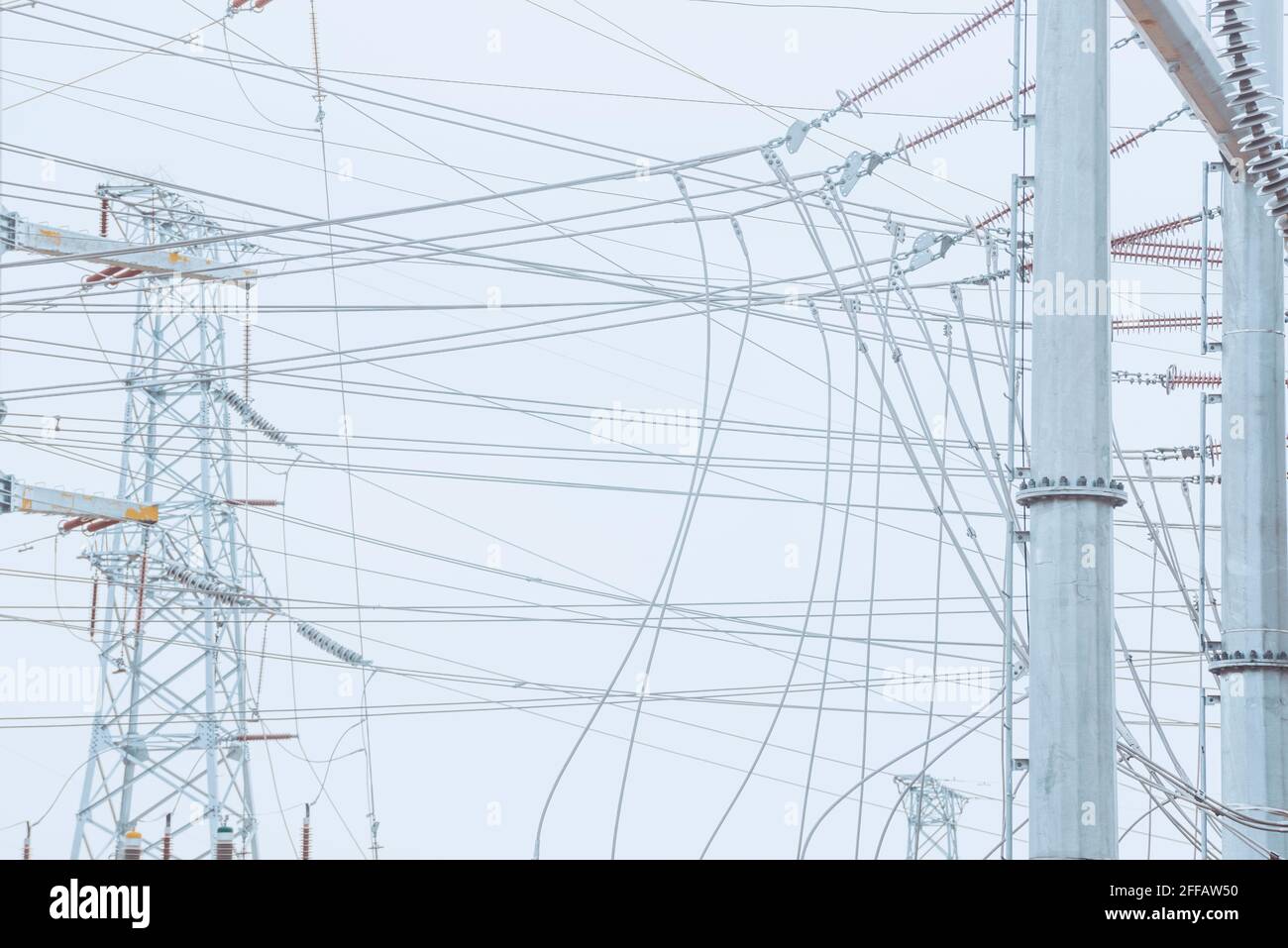pole frames and wires in substations Stock Photo - Alamy