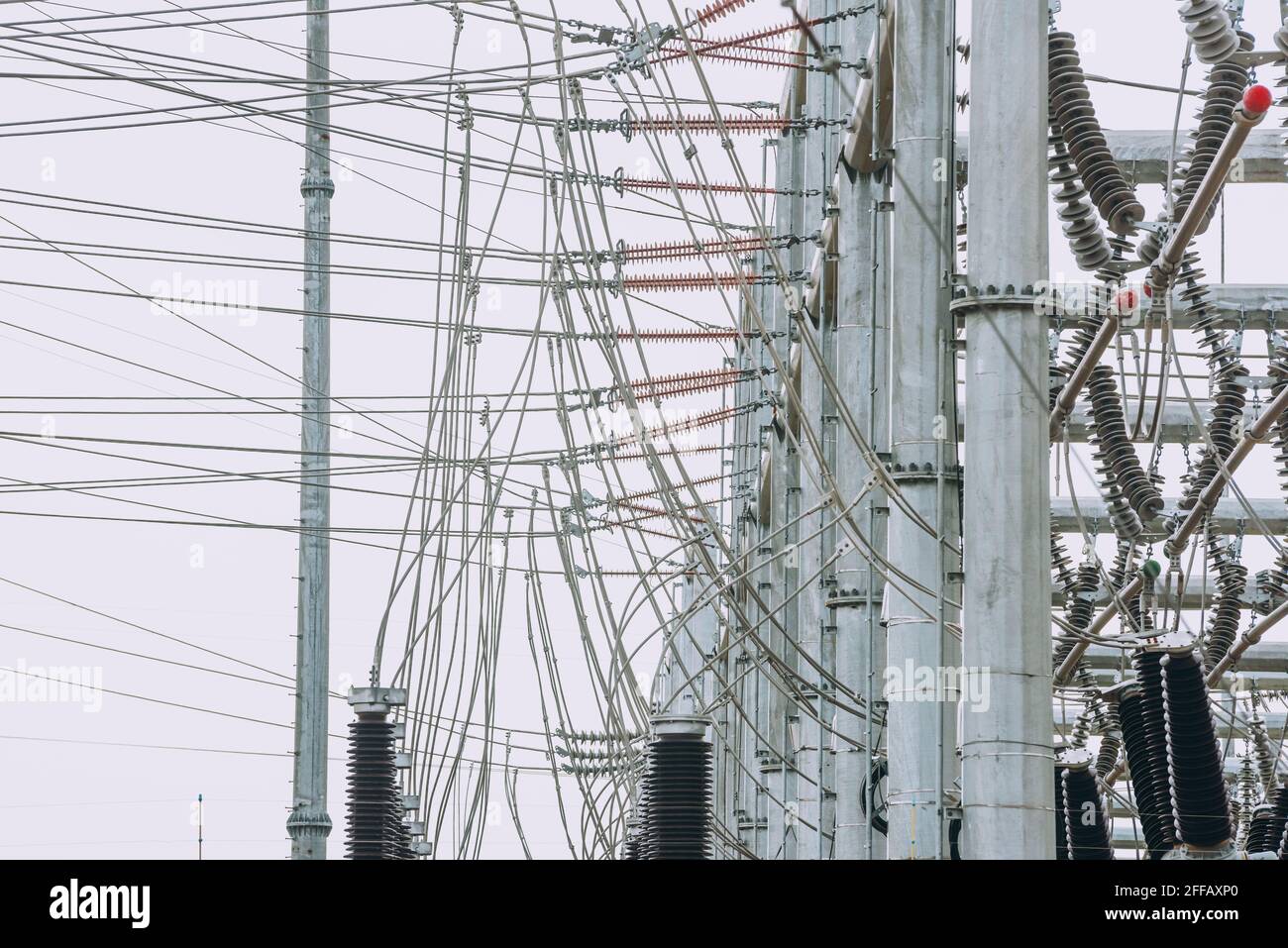 pole frames and wires in substations Stock Photo - Alamy