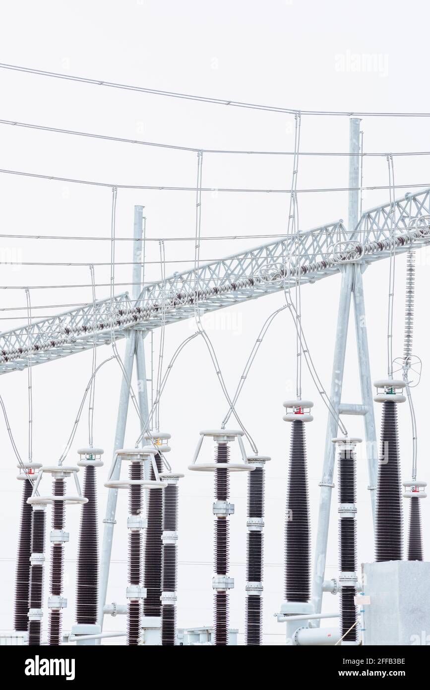 pole frames and wires in substations Stock Photo - Alamy
