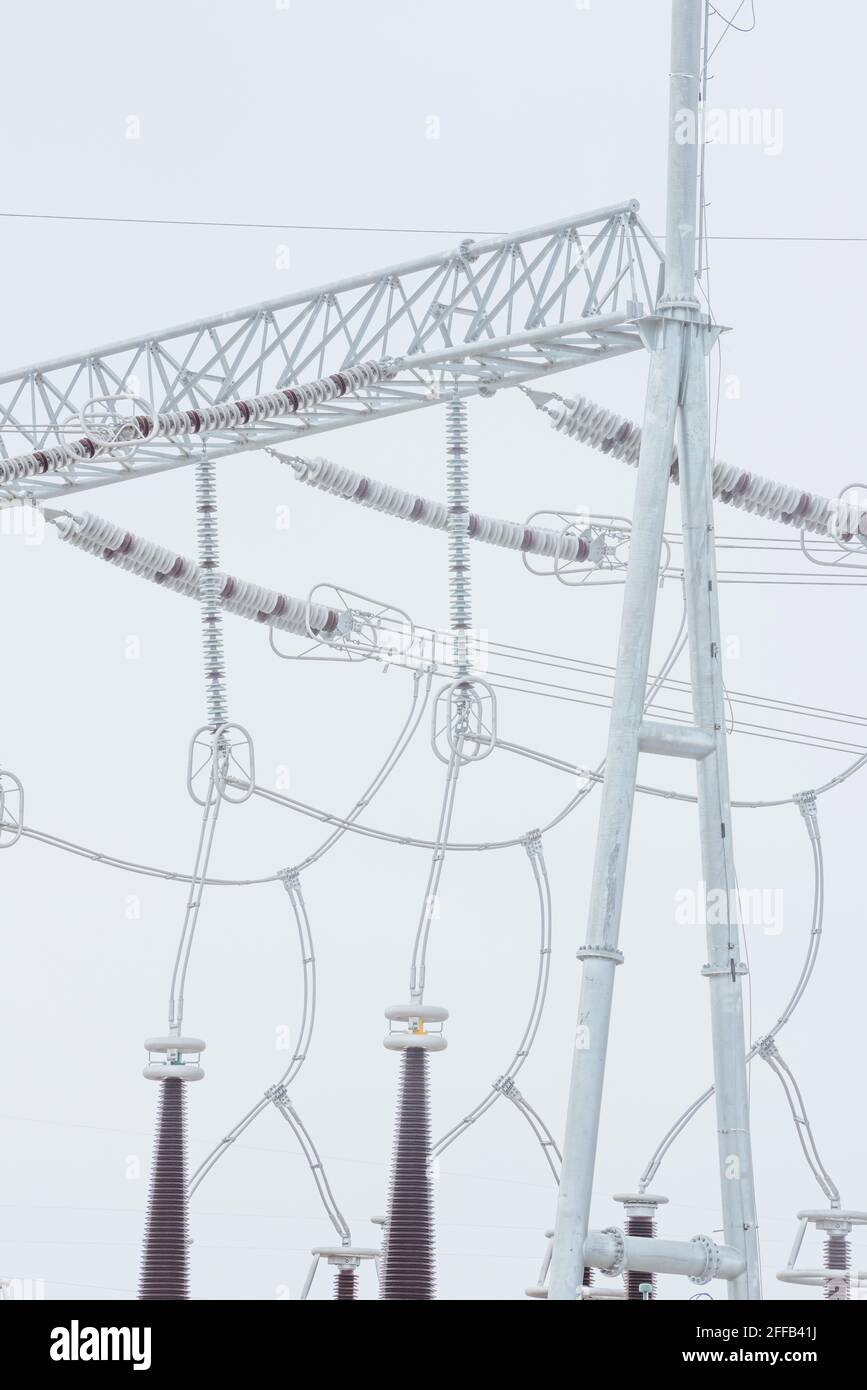 pole frames and wires in substations Stock Photo - Alamy