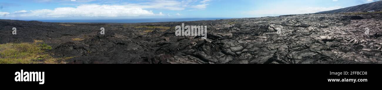Panoramic shot of a landscape with cold lava flow formations Stock ...