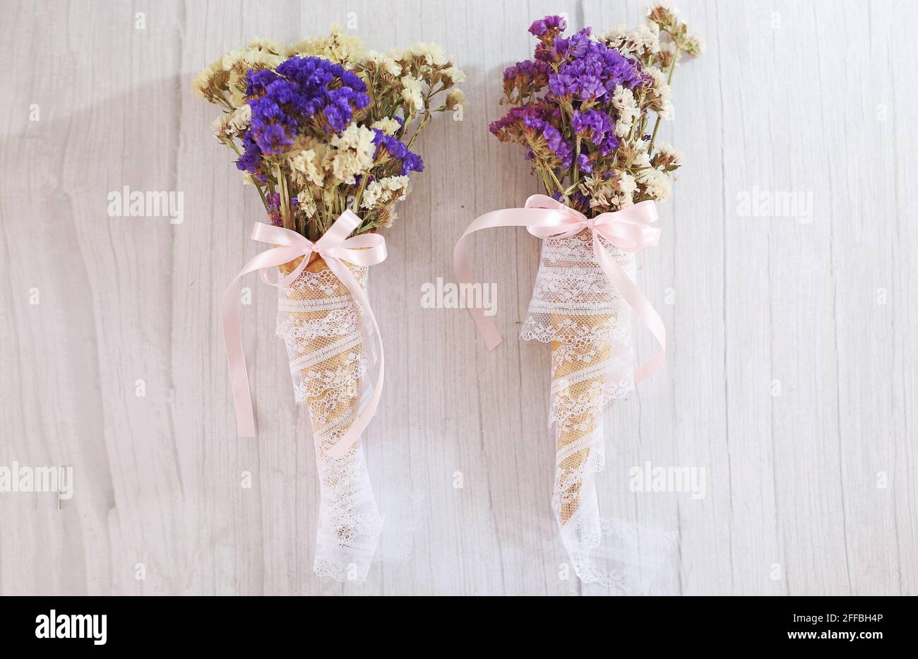 decorative cone ice cream with flowers and ribbons Stock Photo - Alamy