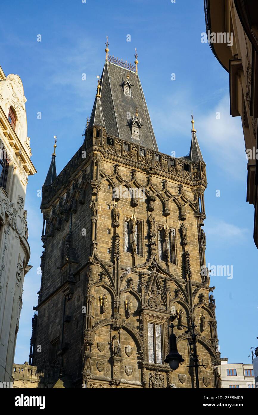 Gothic Powder Tower or Powder Gate i Prague, Czech Republic Stock Photo ...