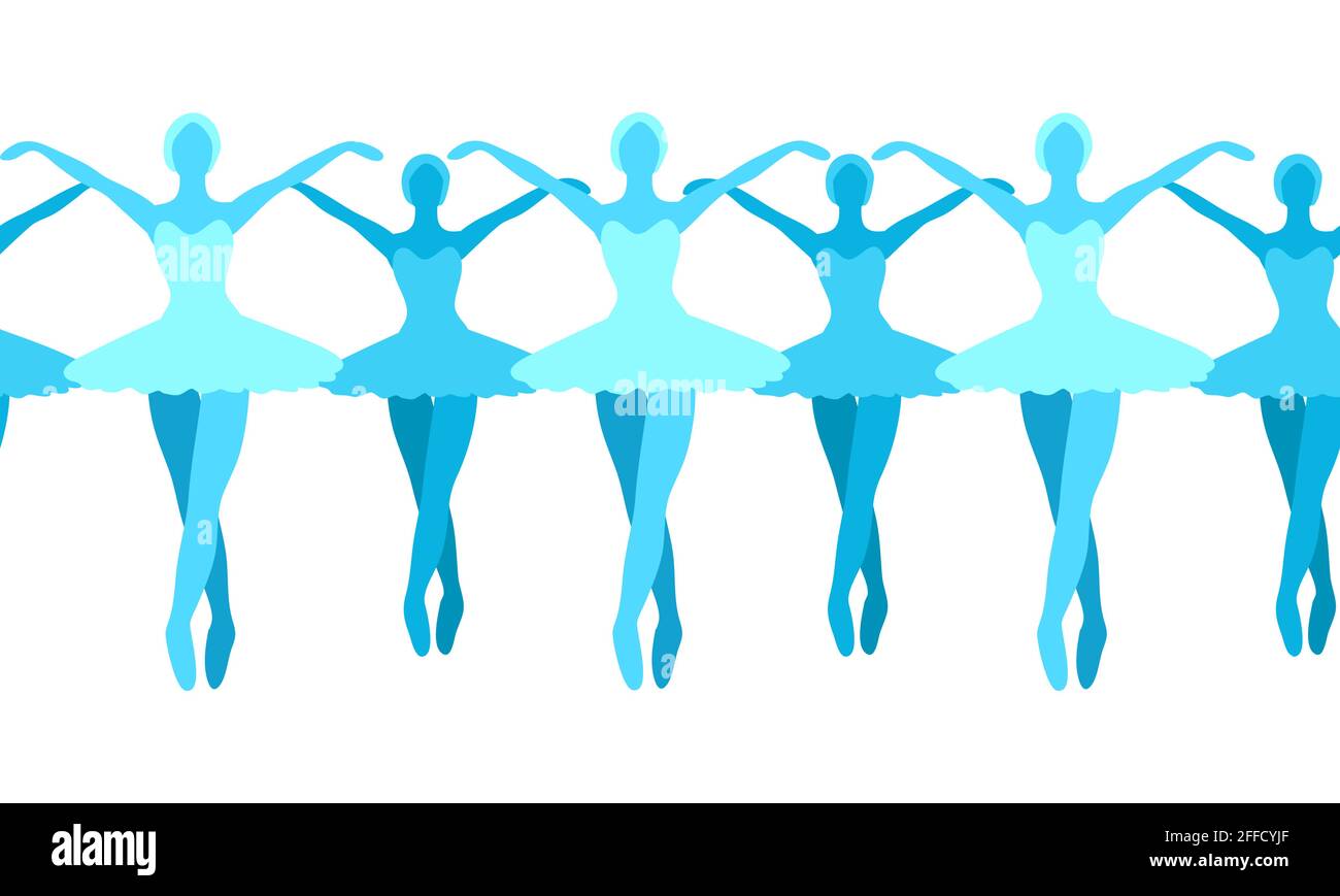 Blue ballerinas silhouettes repeating horizontal in simple style ...