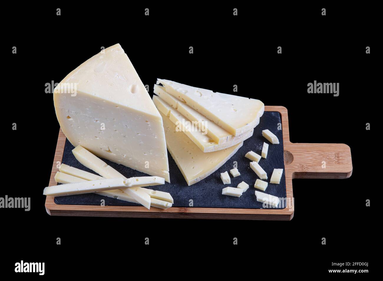 An delicious pieces of cheddar cheese in market. Traditional breakfast ...