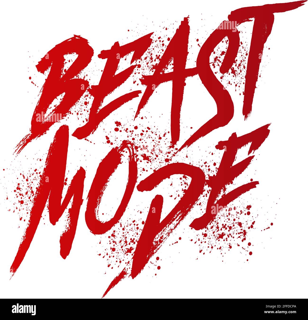 Beast mode word hand lettering. brush style letters on isolated ...