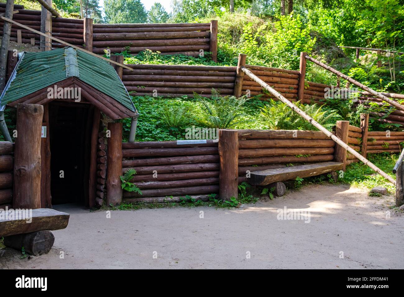 details of old restored wooden log castle. settlement of ancient people ...