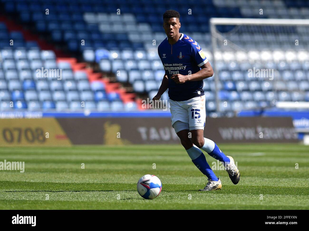 OLDHAM, UK. APRIL 24TH Stock action picture of Oldham Athletic's Kyle ...