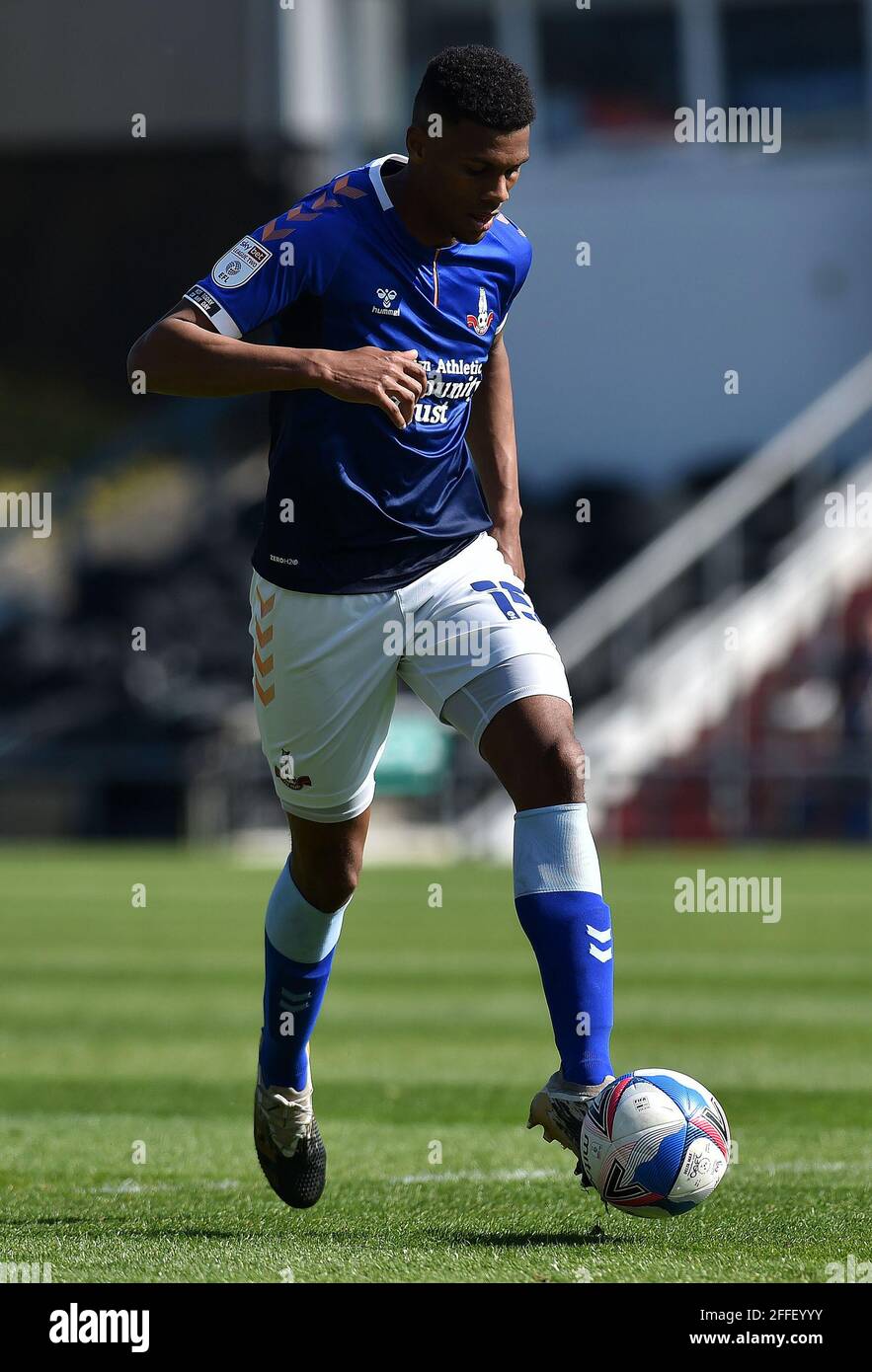 OLDHAM, UK. APRIL 24TH Stock action picture of Oldham Athletic's Kyle ...