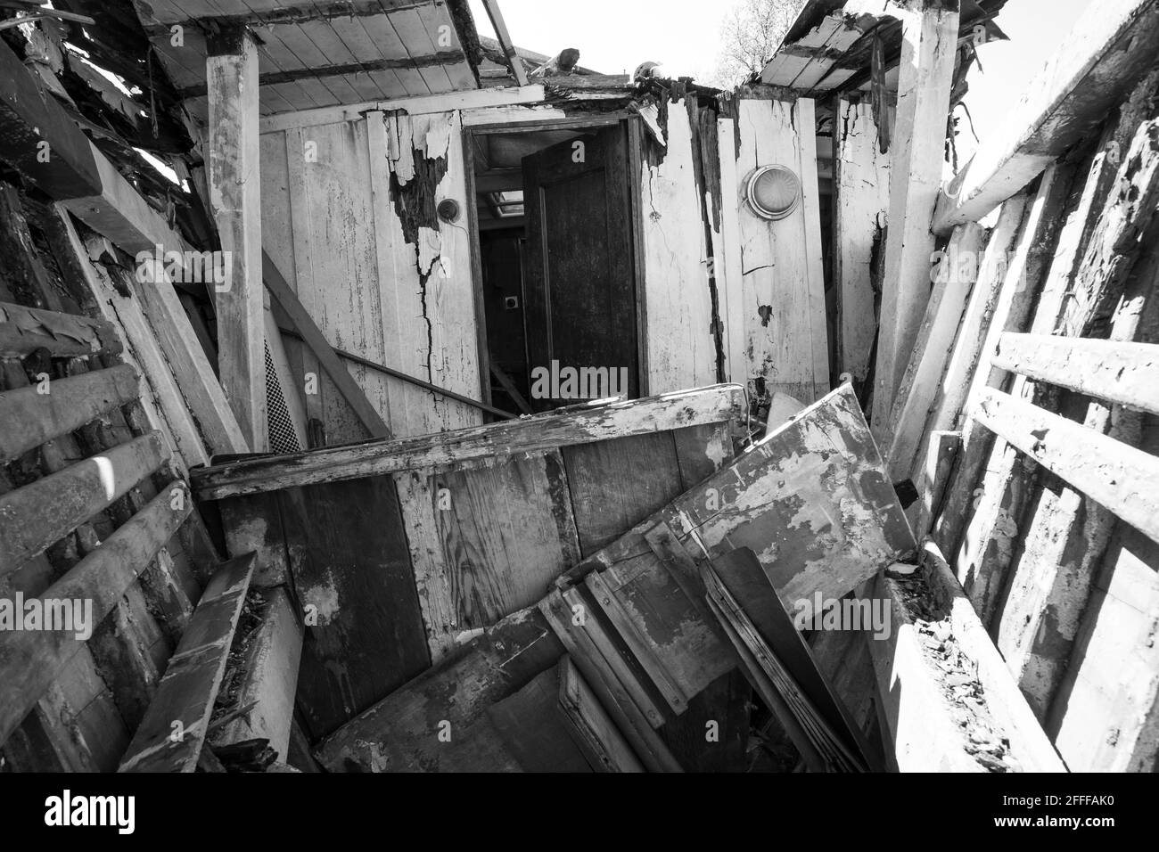 Interior of a wrecked boat cabin Stock Photo - Alamy