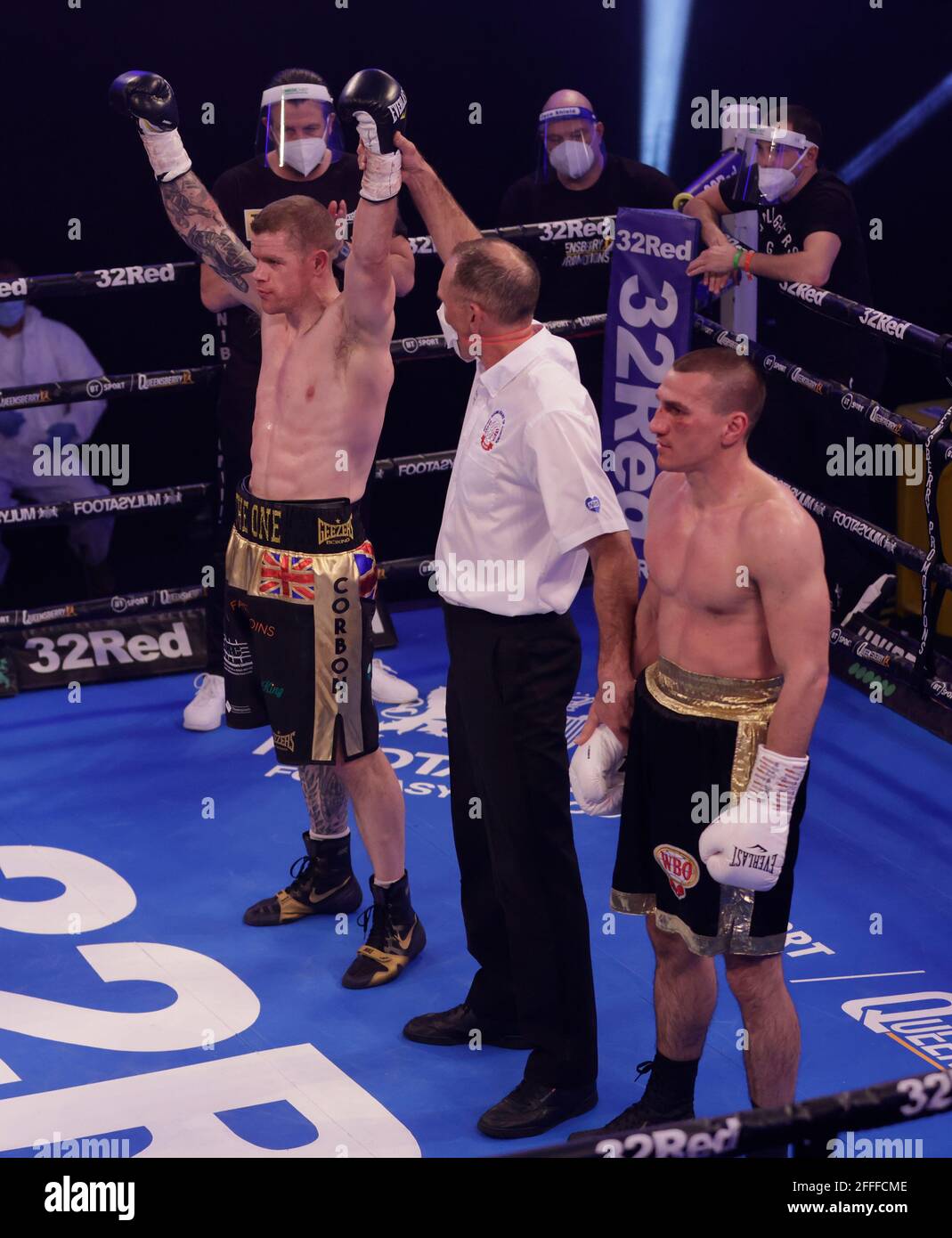 Callum Johnson (left) celebrates victory against Emil Markic in their ...