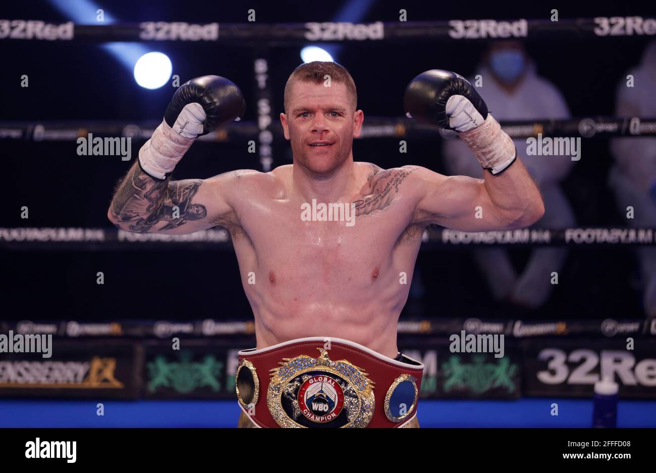 Callum Johnson celebrates victory against Emil Markic in their WBO ...