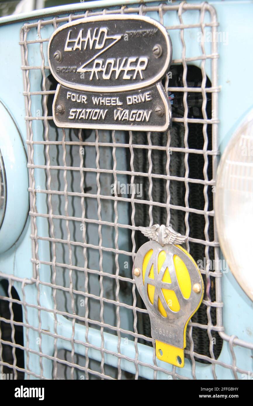GRILLE OF LAND ROVER DEFENDER STATION WAGON WITH AA BADGE Stock Photo ...