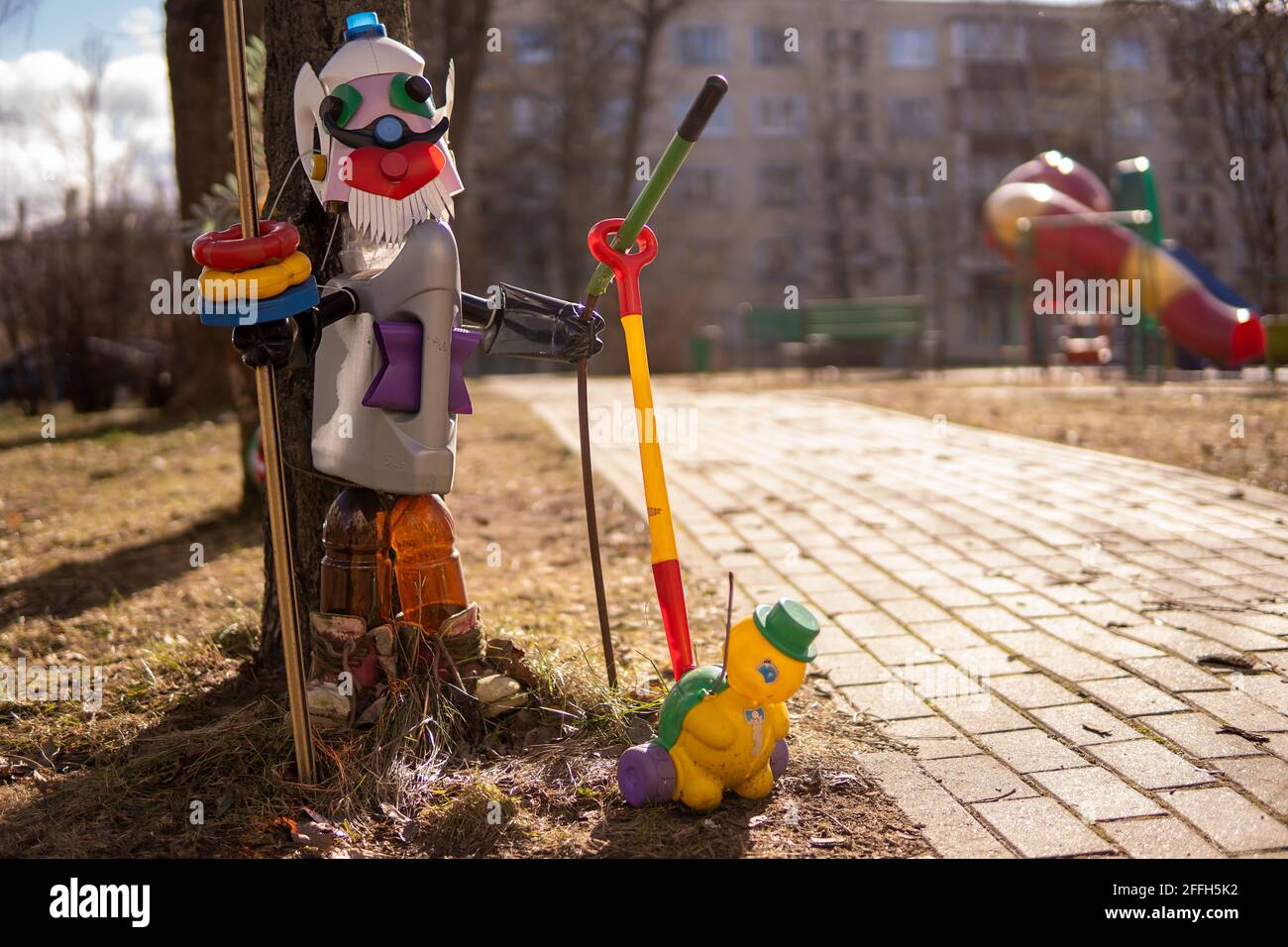 funny doll made of recycled plastic is made from a plastic bottle for ...