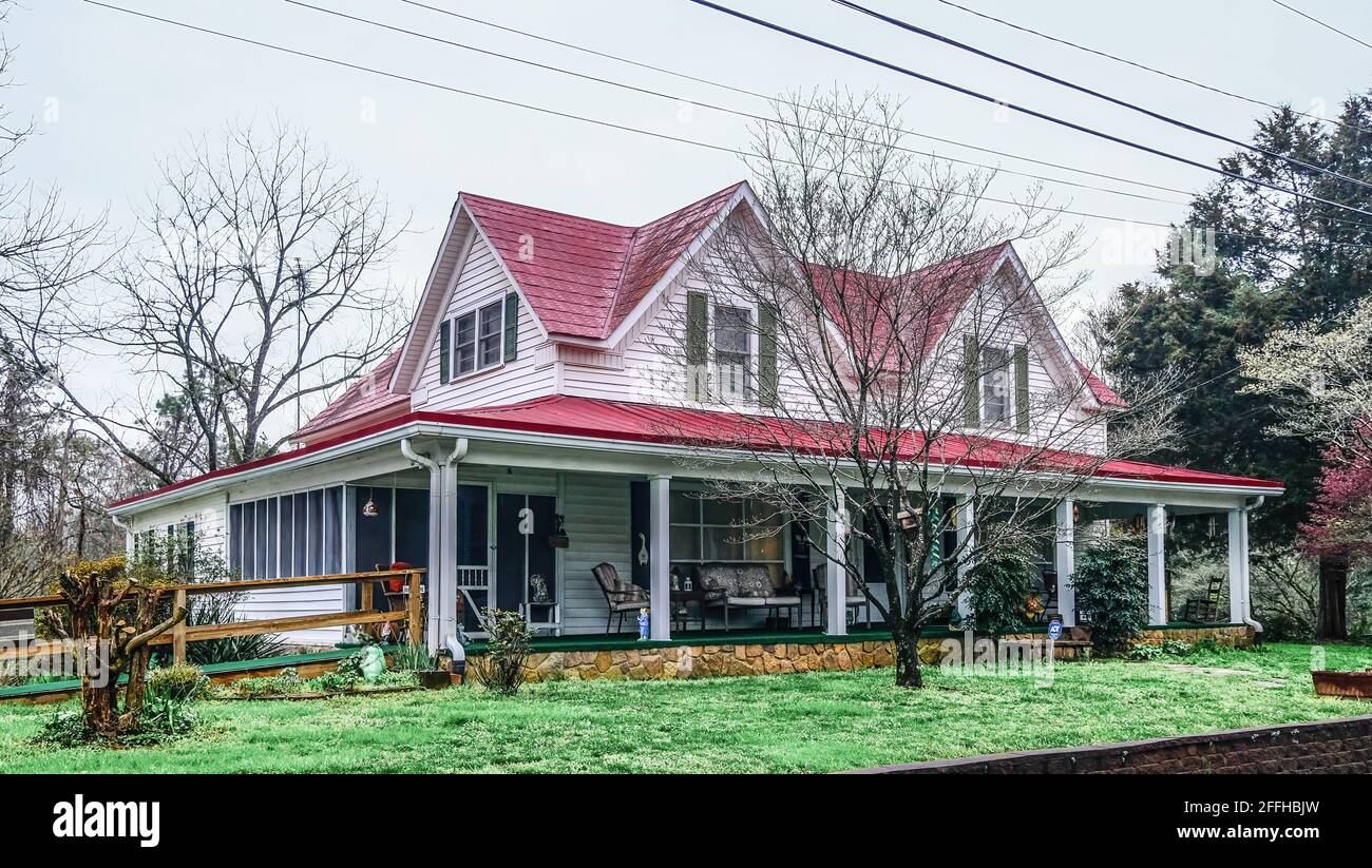 Old Farmhouse with Red Roof Stock Photo - Alamy