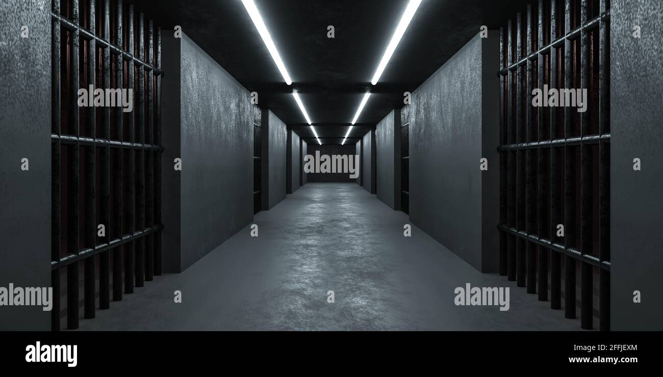 dark concrete prison building basement industrial style with metall ...