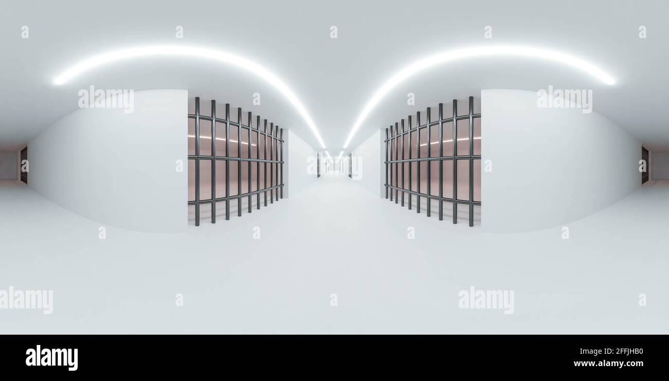 360 spherical panorama view of modern futuristic white prison building ...