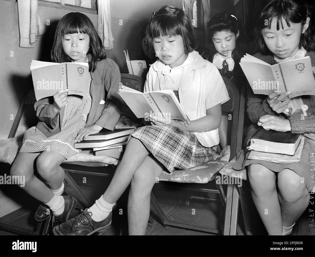 Japanese-American Children at Sunday School Class, Manzanar Relocation ...