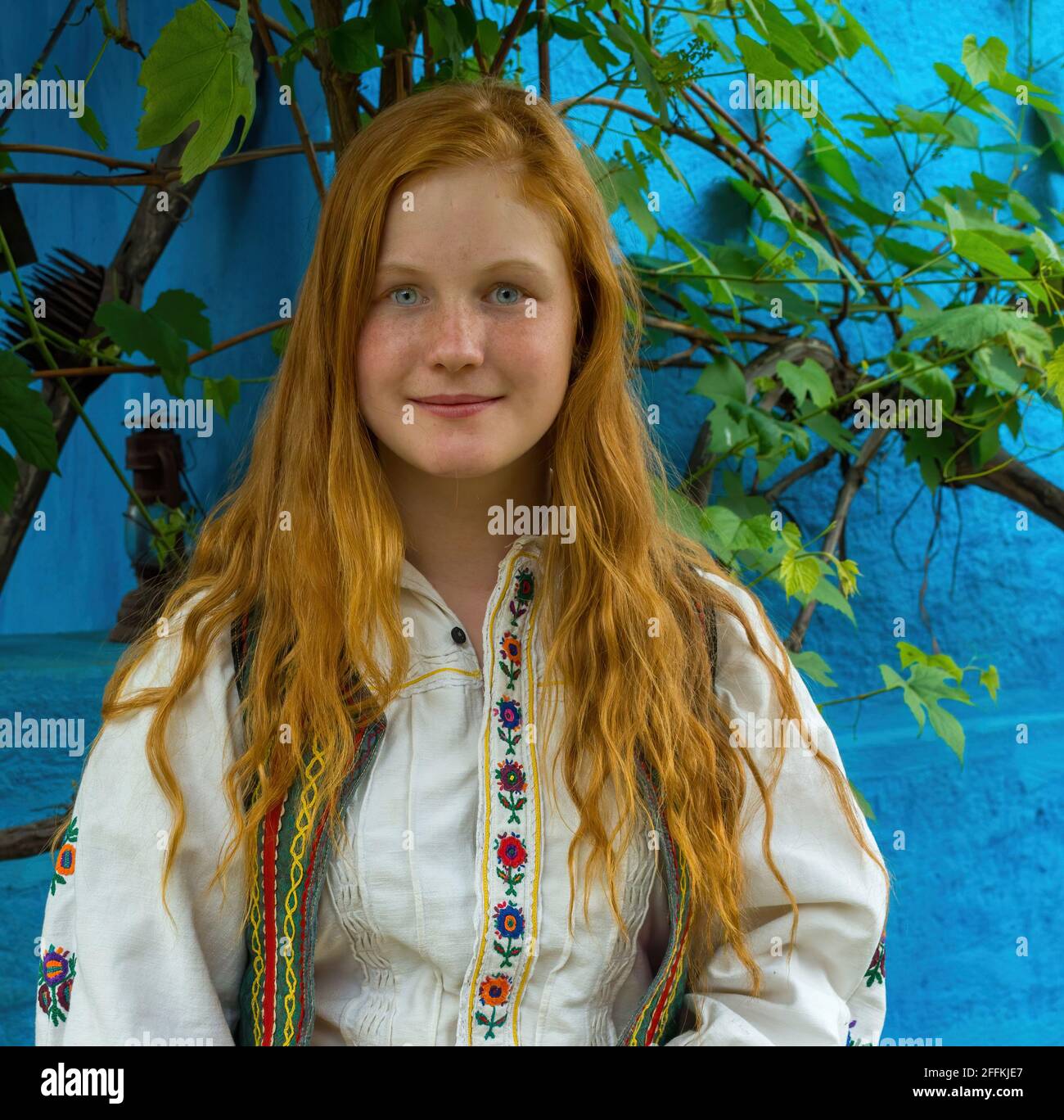 Salaj, Transylvania, Romania-May 14, 2018: beautiful freckled young ...