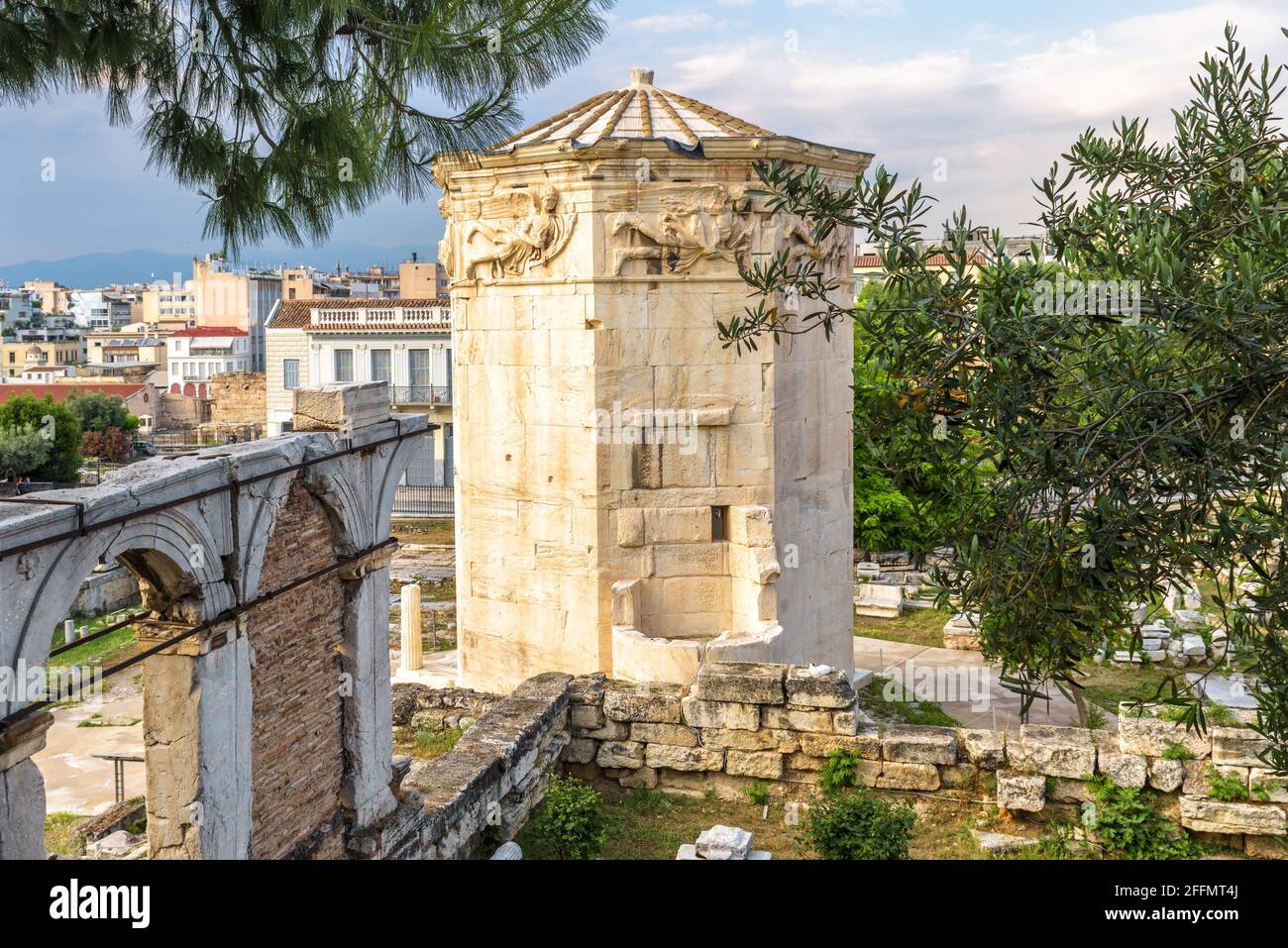 Tower of Winds or Aerides in Roman Agora, Athens, Greece. It is ...
