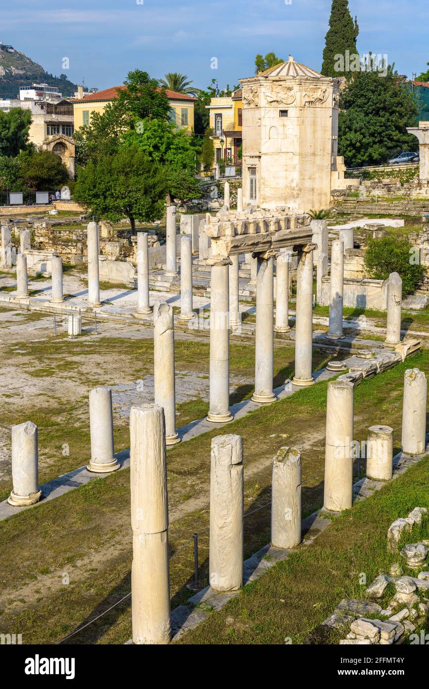Roman Agora in Athens, Greece, Europe. Tower of Winds or Aerides ...