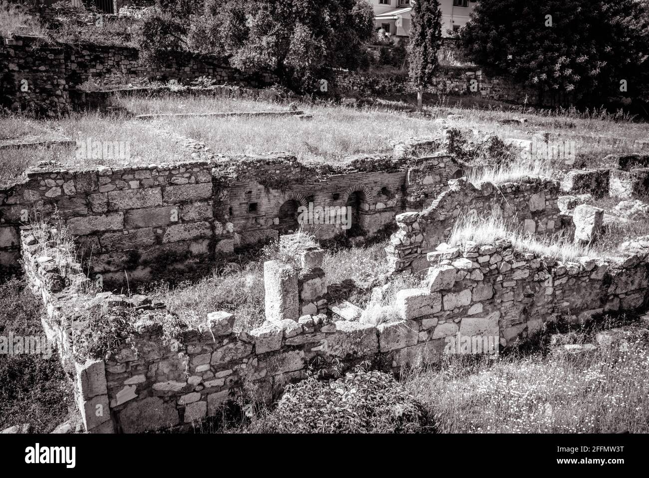 Ancient Greek ruins in old Agora, Athens, Greece. Landscape with ...