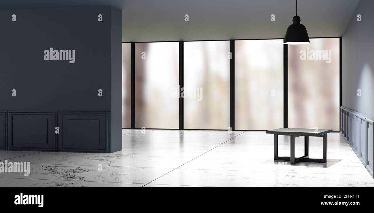 empty big loft living room interior with classic vintage design 3d ...