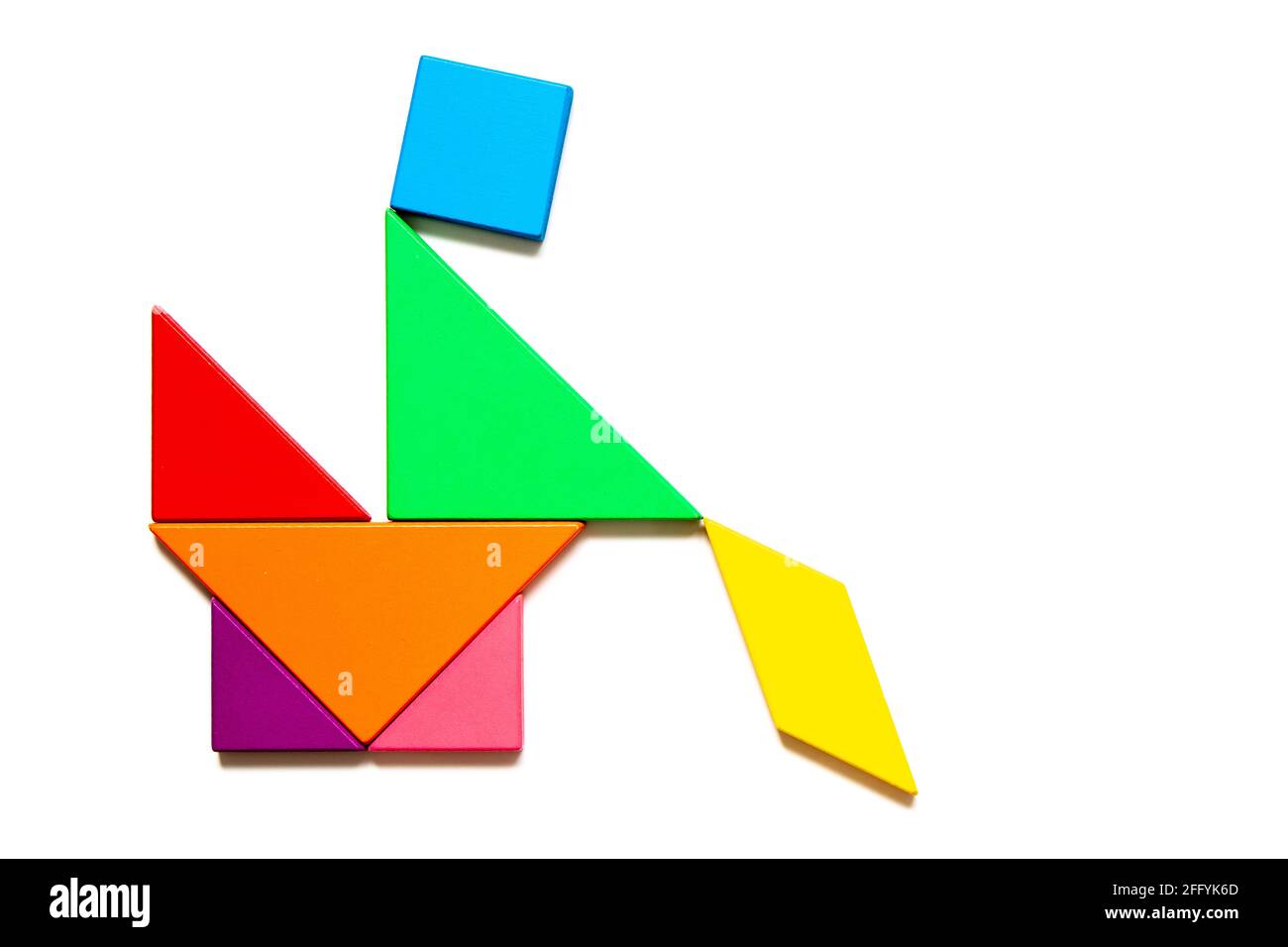 Color tangram puzzle in man sitting on chair or toilet in restroom ...