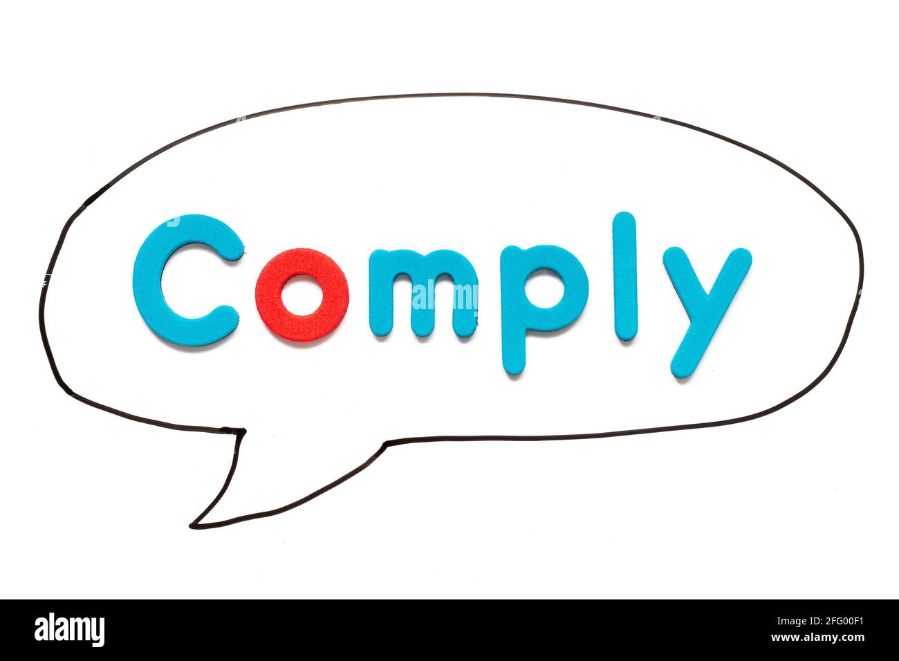 Alphabet letter with word comply in black line hand drawing as bubble ...