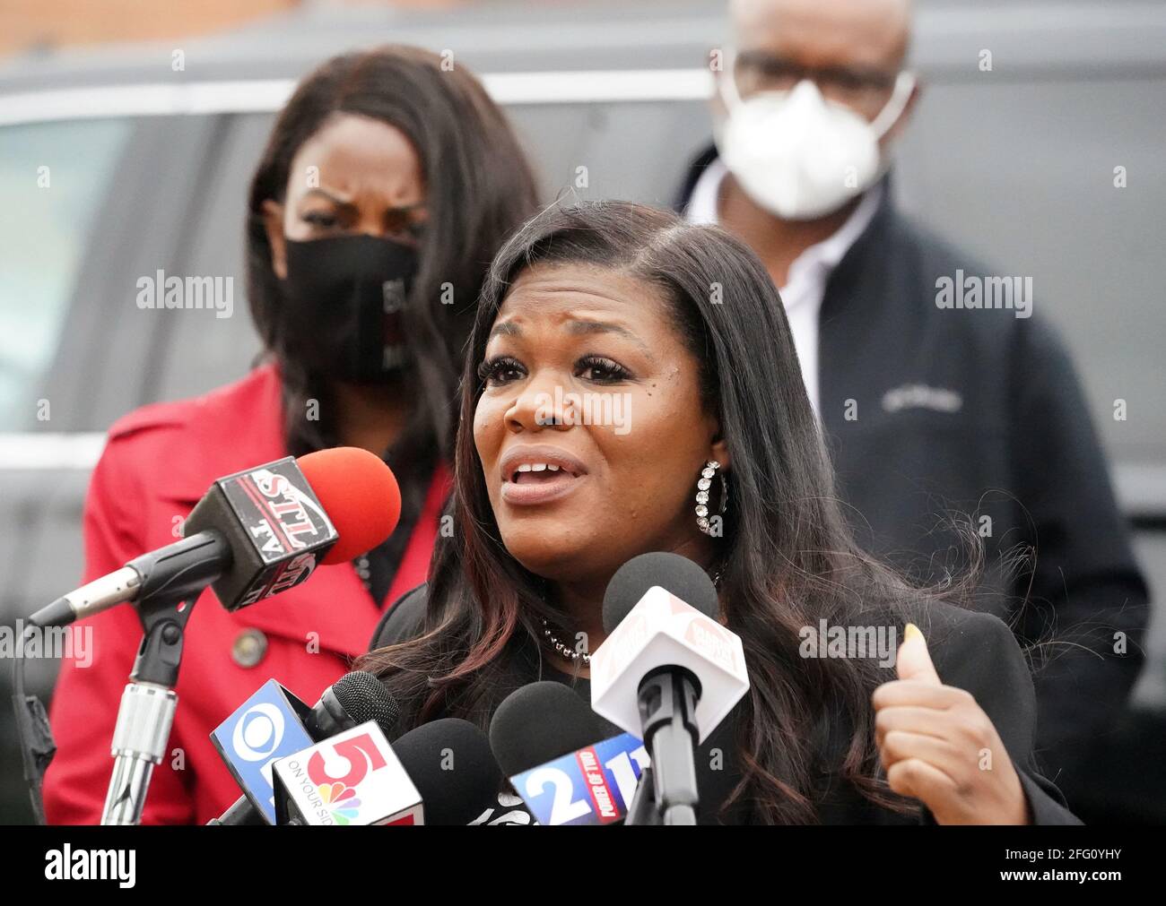 St. Louis, United States. 24th Apr, 2021. U.S. Rep. Cori Bush, makes ...
