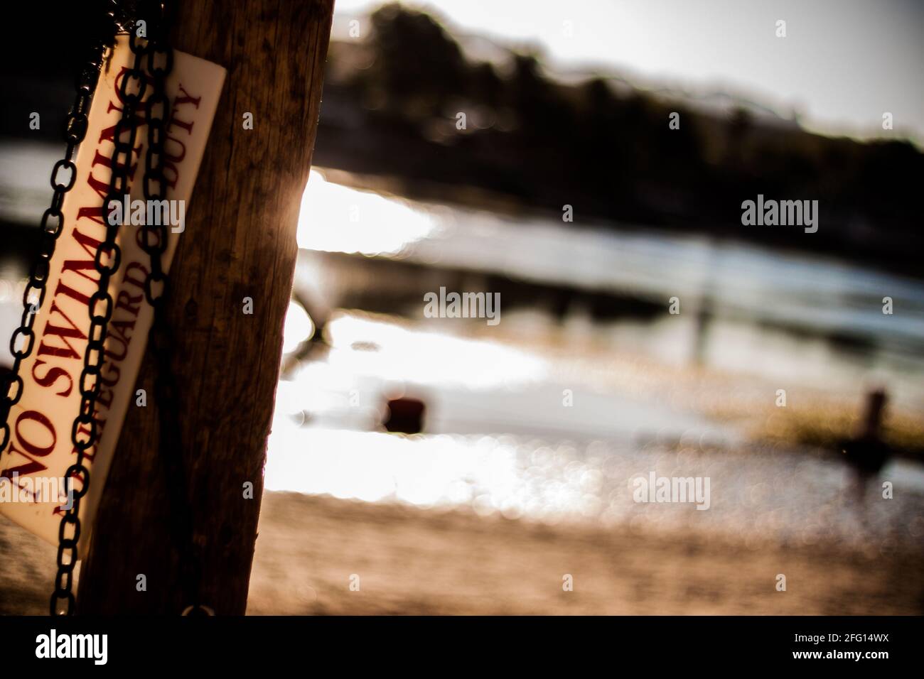 no swimming sign, low water level on a river Stock Photo - Alamy