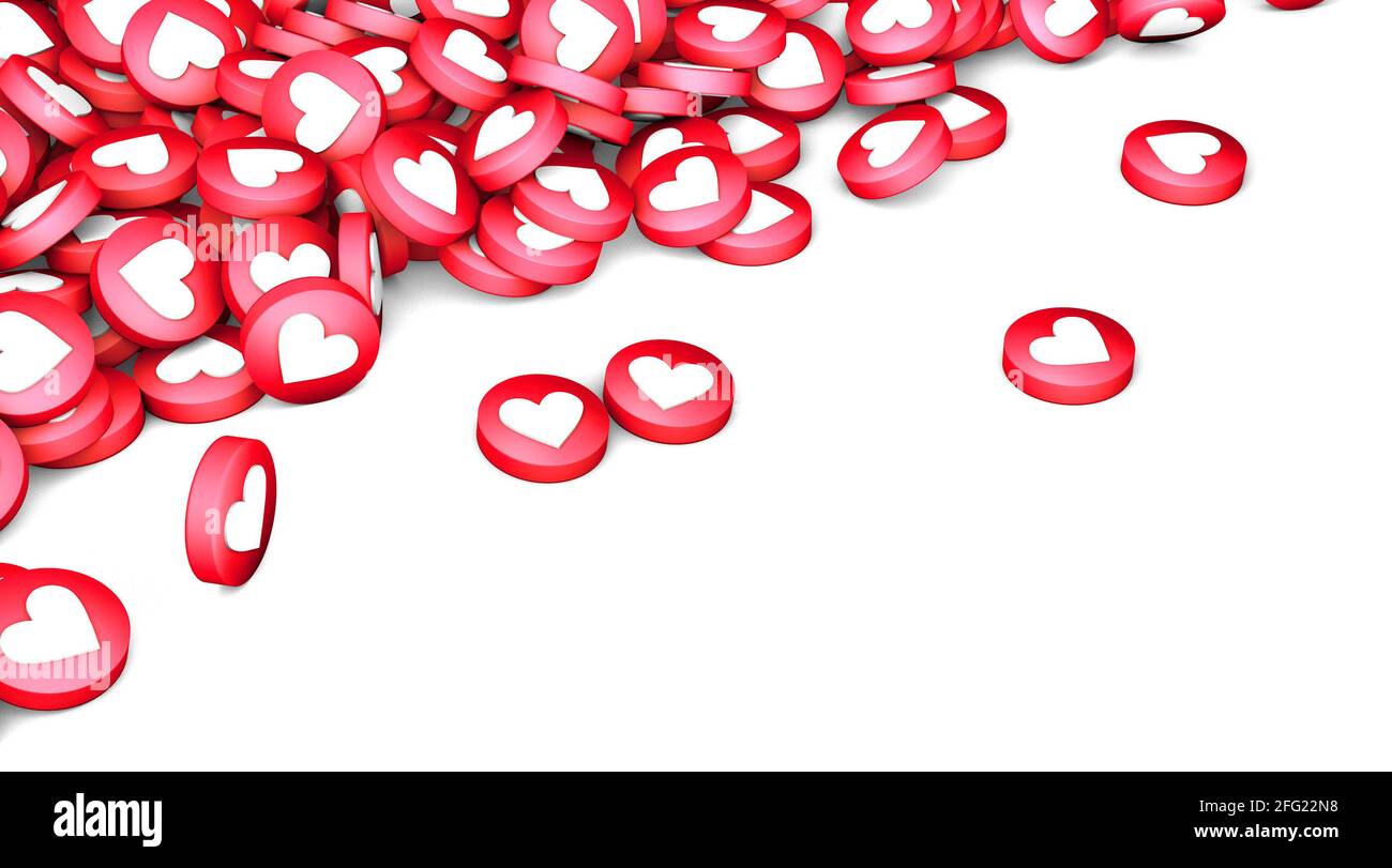Lots of likes or hearts isolated on white background. 3d render Stock ...